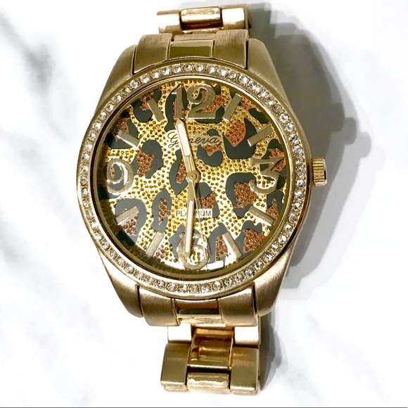 Geneva | Accessories | Geneva Gold Link With Cheetah Face Wrist Watch ...